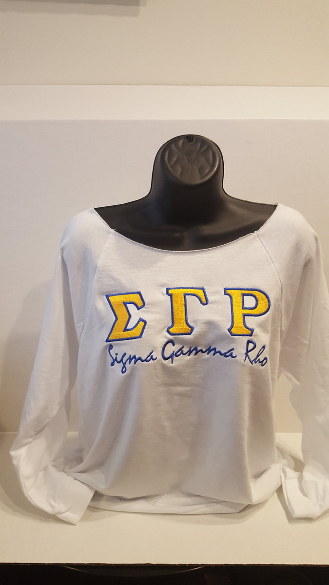 SIGMA GAMMA RHO (off t's shoulder)Black – KLASSY GREEK EMBLEMS